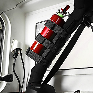 Hoolcar Roll Bar Fire Extinguisher Holder 2.5-3LB Adjustable Extinguisher Strap Mount for 1965-2021 Jeep Wrangler TJ CJ YJ JK JKU JL JLU JT, Black, 1PC