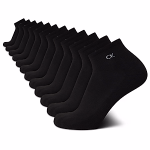Calvin Klein Men's Socks - Athletic Cushioned Quarter Cut Ankle Socks (12 Pack), Size 712, True Black