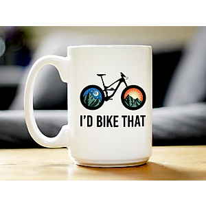 I'd Bike That Coffee Mug - Bicycle Themed Decor and Gifts for Mountain Bikers - Large 15oz White Ceramic Mug