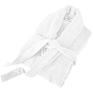 Amazon Brand – Pinzon Unisex Terry Bathrobe 100% Cotton, White, Medium / Large
