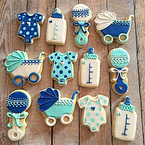 7- Pieces Baby Bottle Baby Clothes Baby Stroller Bell Baby Apron Baby Shower Cookie Cutter Set - Stainless Steel