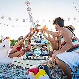 Maitys 21-Piece Hello Summer Beach Tiered Tray Decor Set - Wooden Sea Turtle Tabletop Items - Graduation & Summer Party Decoration