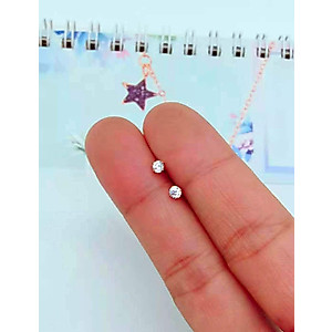 14K Gold Plating Tiny 3MM CZ Stud Earrings Micro 20G Cartilage Piercing Ear Studs Mini Cubic Zirconia Post Earrings for Women&Men…