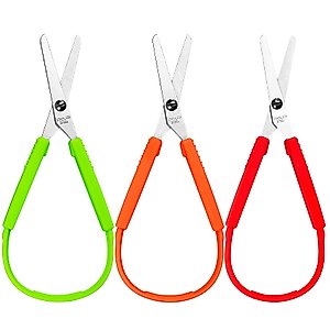 LDW 3-Pack Mini Loop Scissors Muitiple Colors Easy-Opening Squeeze Handles Grip Scissors Self-Opening Adaptive Design for Special Needs, Green
