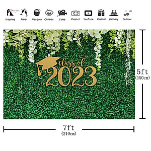 Aperturee Class of 2023 Graduation Photography Backdrop 7x5ft Green Leaves Wall Prom Congrats Grad Bachelor Cap Spring Still Life Grass Leaf Background Party Decorations Photo Studio Booth Prop Banner