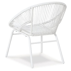 Signature Design by Ashley Mandarin Cape Casual All-weather Resin Wicker Outdoor Chairs with Table Set, Set of 3, White