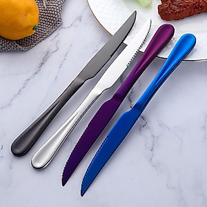 TEAHAHA Steak Knife Set,Stainless Steel Steak Knives Set of 8,Sharp Serrated Steak Knife For Kitchen Restaurant Party,9 Inches Meat Knife Set, Dinner Knife,Mix colors