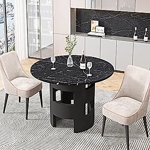 HomSof 42.12" Modern Round Dining Table with Printed Black Marble Table Top for Dining Room, Kitchen, Living Room