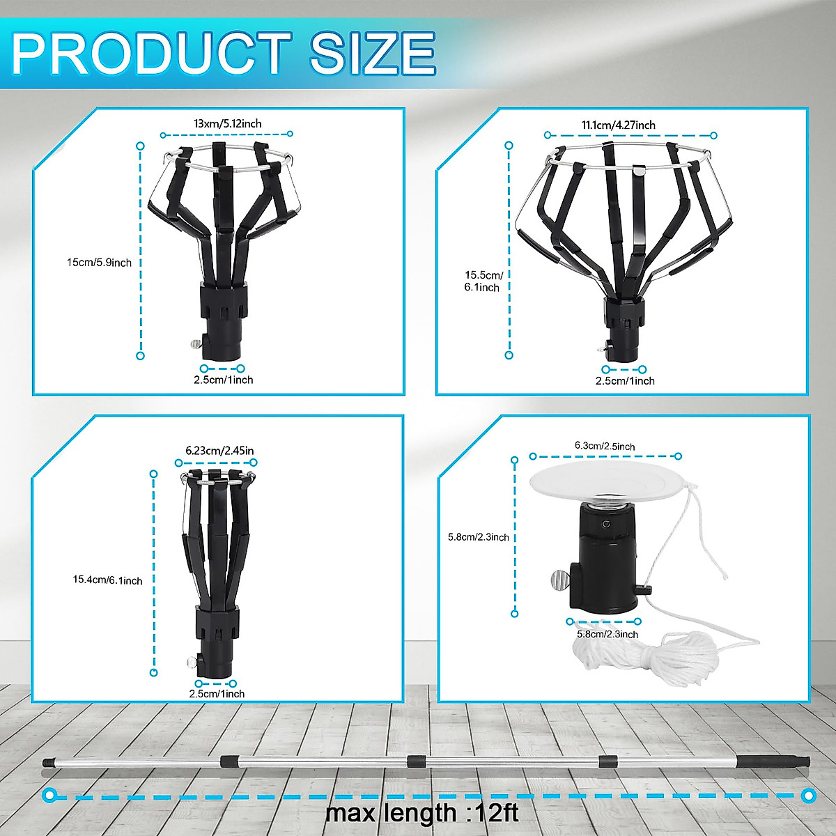 Hedday 12FT Light Bulb Changer for High Ceilings, Light Bulb Changer with Baskets and Suction Cup, High Reach Light Bulb Changer with Pole, Light Bulb Removal Tool