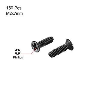 uxcell M2 x 7mm Phillips Screw Fastener Black for Laptop PC TV Fan Switch 150pcs