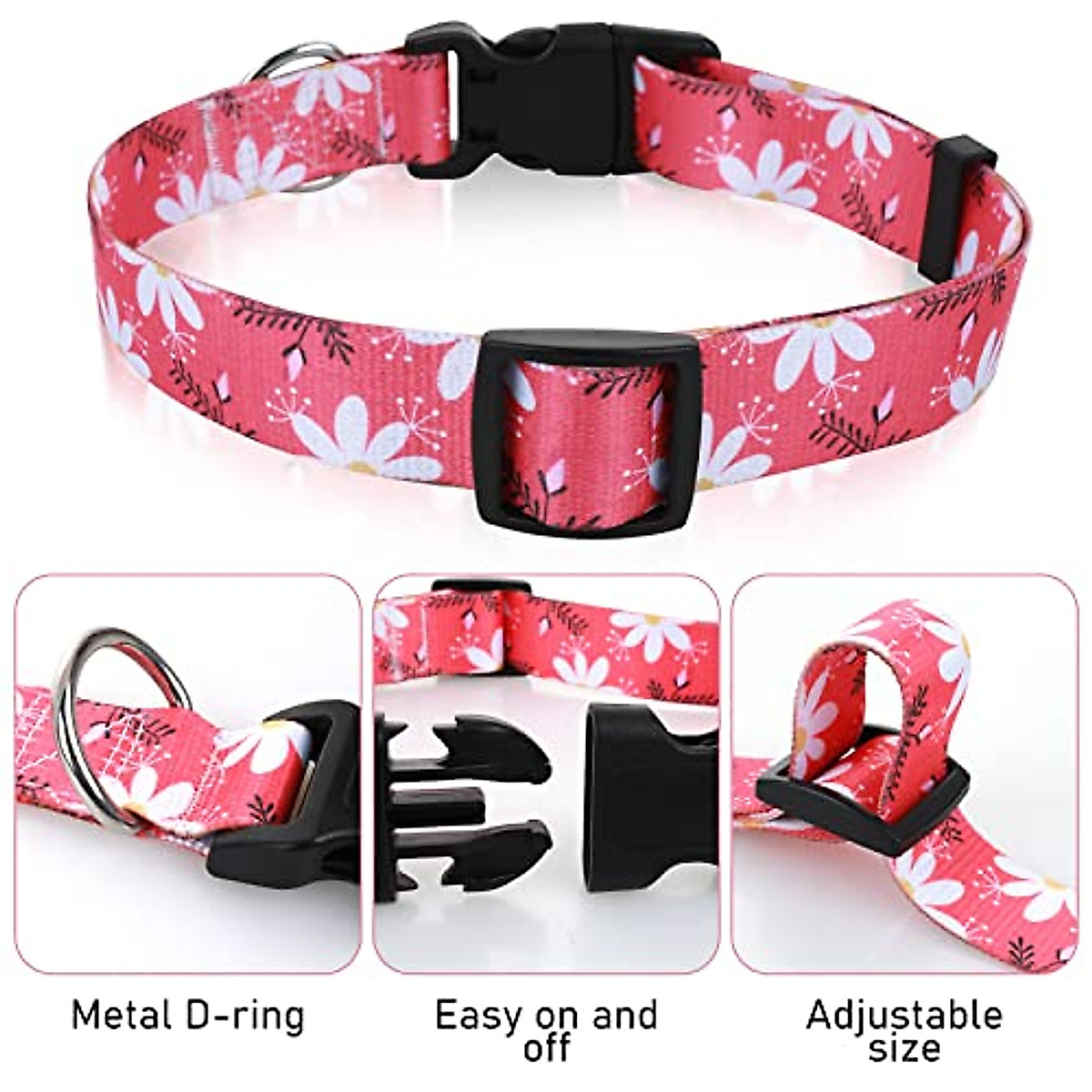 TIESOME Adjustable Soft Dog Collar, Bohemia Floral Multicolor Cute Patterns for Small Medium Large Pet Puppy Walking Running Training (Red M)