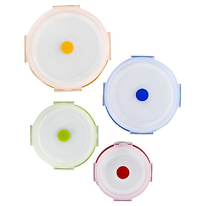 Potted Pans Collapsible Containers with Lids - 4pc Clear Stackable Food Silicone Storage Containers with Colorful Lids