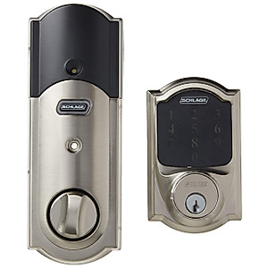 SCHLAGE Z-Wave Connect Camelot Touchscreen Deadbolt with Built-In Alarm, Satin Nickel, BE469 CAM 619, Works with Alexa via SmartThings, Wink or Iris