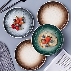 Aquiver 6'' Ceramic Dessert Plates - Porcelain Water Wave Relief Texture Appetizer Plates - Tea Party Small Serving Plates for Cake, Pie, Snacks, Ice cream, Side dish, Waffles, Set of 6 (3 Colors)