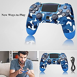 AUGEX Wireless Controller for PS4 Controller, Blue Camo Gamepad Compatible with Playstation 4 Controllers, Game Remote for PS4 Controller Pro with Joystick/Mando