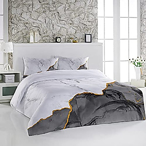 Abstract Marble Art 3 Pieces California King Bedding Duvet Covers Set Grey White Agate Stone Soft Quilt Cover and Pillow Shams,Lightweight Comforter Cover Sets for Bedroom Decor Nature Texture