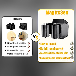 Upgraded Magnetic Broom and Mop Holder Wall Mount, Space-Saving Heavy Duty No Drill Over the Door Broom Gripper RV Camper Wall Organizer,Black,2 Pcs