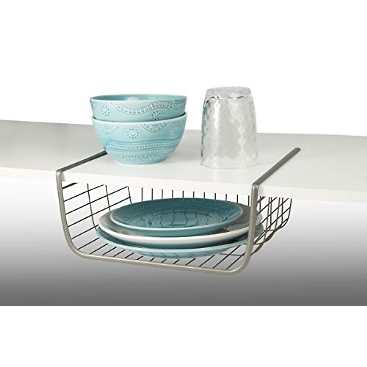 Spectrum Diversified Ashley Small Storage Shelf, Kitchen Cabinet & Pantry Organization & Storage, Bathroom Cabinet Basket, Satin Nickel PC