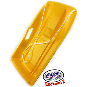 Matty's Toy Stop 26" Heavy Duty Plastic Snow Sled Toboggan with Tow Rope for Kids Red, Yellow & Blue Gift Set Bundle - 3 Pack