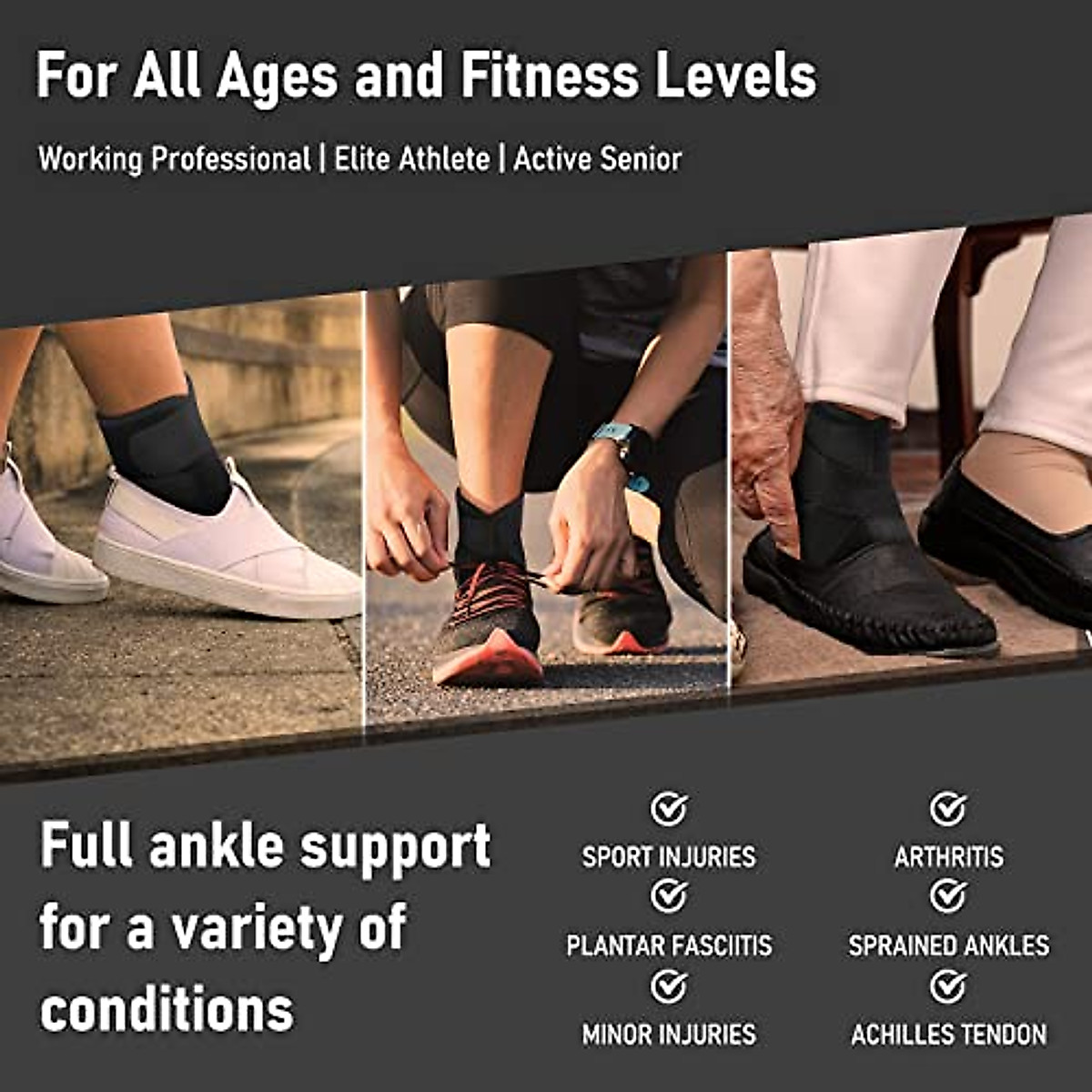 Ankle Support Brace Adjustable Ankle Brace Wrap Strap for Achilles Tendonitis Support Ligament Damage Sports Protect Plantar Fasciitis support Injury Recovery One Size for Men Women