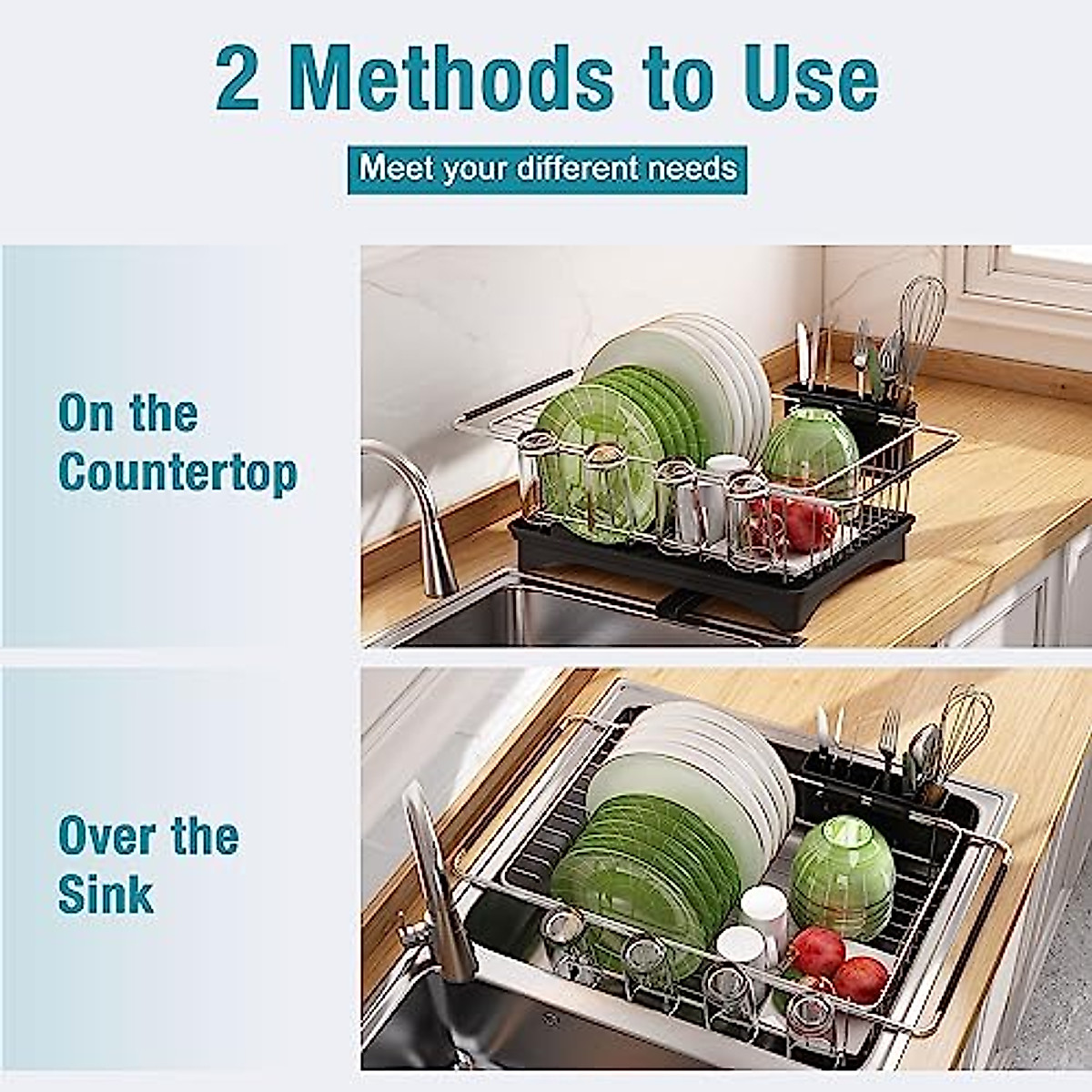 MAJALiS Sink Dish Drying Rack - Use for Countertops & in-Sinks & Over-Sink, Stainless Steel Dish Drainers for Kitchen Counter, Inside Sink Dish Dryer Racks, Kitchen Organizer, Silver