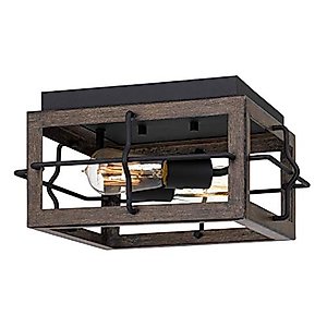 Tawson Amos Modern Farmhouse 2-Light Flush Mount Ceiling Light with Wood Shade for Hallway, Entryway, Passway, Dining Room, Bedroom, Garage, Kitchen Island, Balcony Living Room