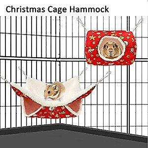 Jevnd 2Pcs Christmas Guinea Pig Rat Hammock, Sugar Glider Cage Accessories, Double-Layer Small Animals Cage Hanging Bed, Warm Sleeping Nest Bed for Syrian Hamster Gerbil Rat Mouse Sugar Glider