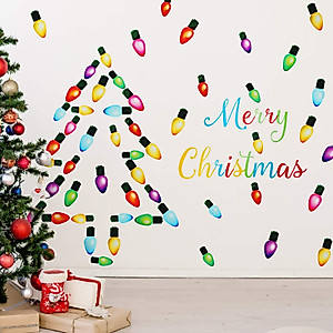 91 Pieces Christmas Wall Stickers Christmas PVC Merry Christmas Lights Bulb Wall Decals for Christmas Decoration