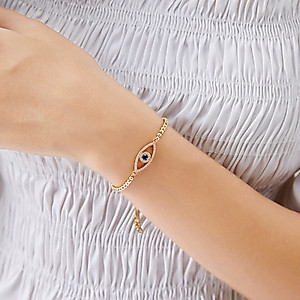 Gold Evil Eye Bracelets, 18K Gold Plated Adjustable ojo Bracelet Eye of Protection Bracelet Gold Evil Eye Amulet Evil Eye Jewelry Bangle Bracelets for Women(evil eye-gold)