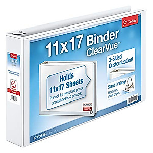 Cardinal® Slant-D® Ring 11" x 17" Tabloid ClearVue™ Binders, 2" Rings, 63% Recycled, White & Tops 11x17 Write'n Erase Tab Divider, 5-Tab, White, (84270CB)