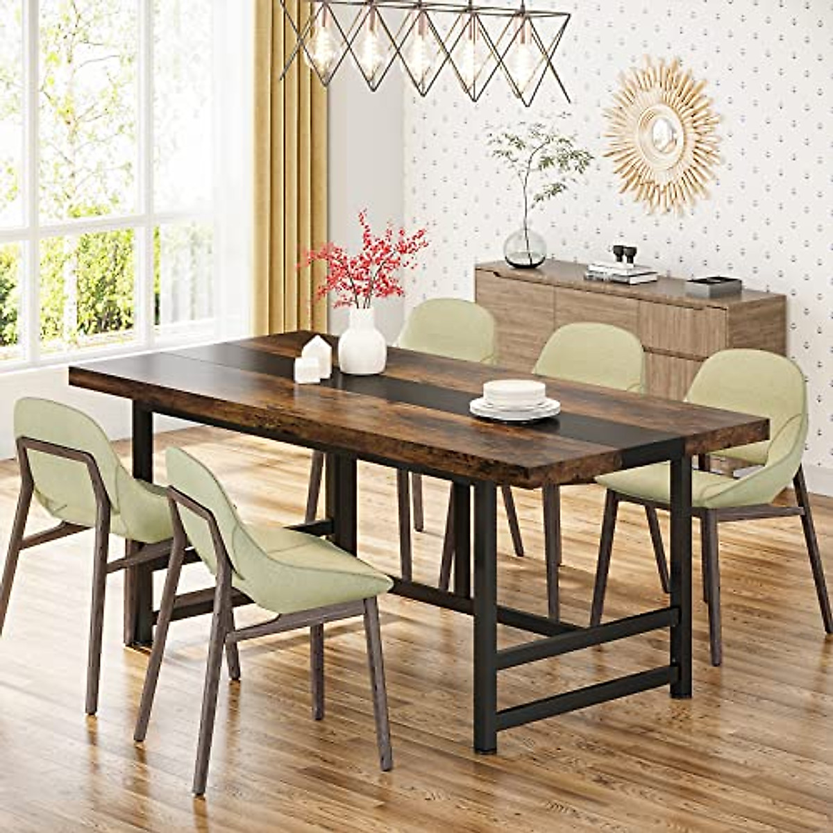 Tribesigns Rustic Dinning Table for 6, 70 inches Home & Kitchen Table, Wood Large Dinning Room Tableb with Metal Frame for Family Gathering or Party (Rectangular)