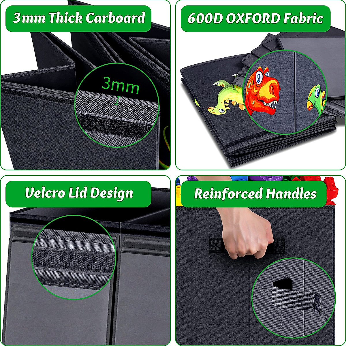 HOMEMARVEL Toy Box for Boys, Black Dinosaur and Horse Pattern