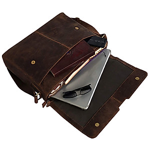18 inch Vintage Leather Full Flap Messenger Handmade Bag Laptop Bag Satchel Bag Padded Messenger Bag Brown (messenger brown) (brown)
