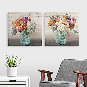 2 Piece French Cottage Bouquet Canvas Wall Art Print Set, Flower Home Decor