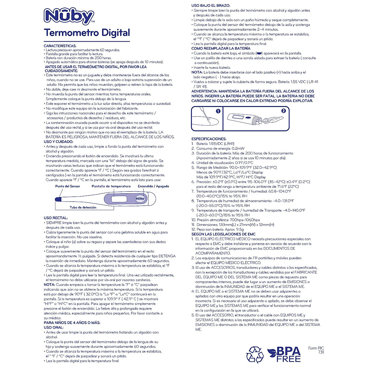 Nuby Digital Thermometer - Accurate Oral, Underarm & Rectal Use Thermometer with Hygienic Cover