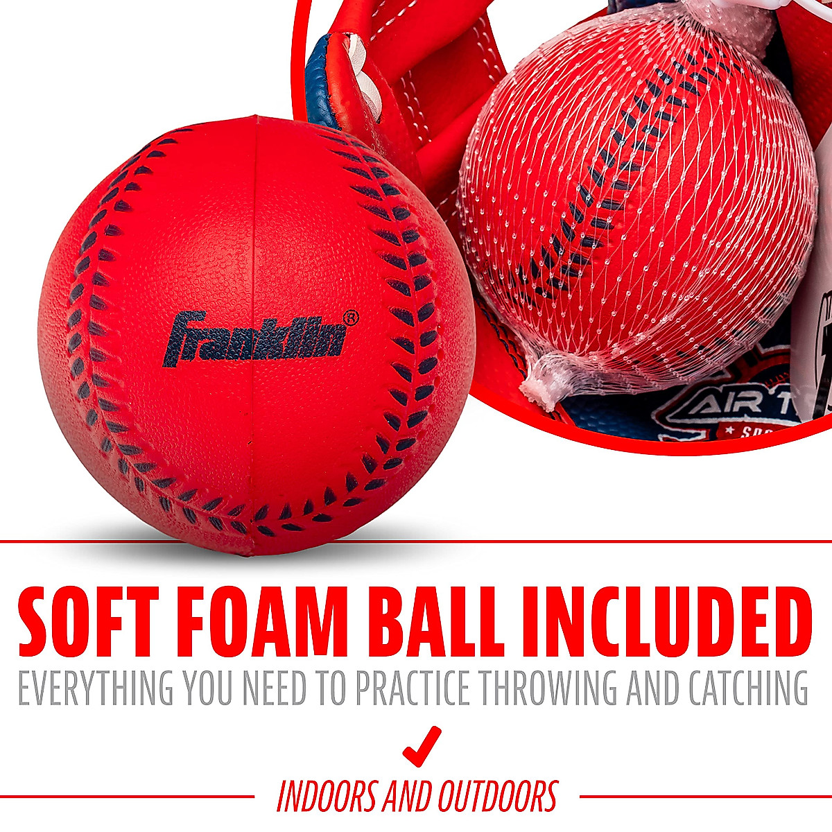 Franklin Sports Kids Baseball Glove - Air Tech Youth Tball Glove - Toddler + Youth Teeball, Baseball + Softball Mitt - Right Hand Throw - Navy/Red - 8.5"