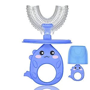 Kids U-Shaped Toothbrush, Food Grade Soft Silicone Brush Head, 360° Oral Teeth Cleaning Design for Toddlers, Cute Cartoon Kids Toothbrush U Shape Age 2-6 Whole Mouth Teeth Brush (Violet)