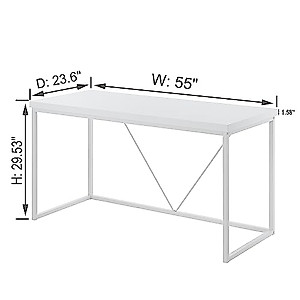 EXCEFUR Home Office Desk, Metal and Wood Computer Desk, Modern Rustic Work Study Writing Table for Living Room Bedroom, White Oak, 55 inch