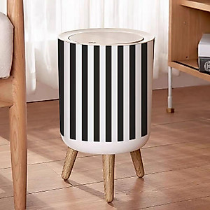 LGCZNWDFHTZ Small Trash Can with Lid for Bathroom Kitchen Office Diaper Black White Stripes Bedroom Garbage Trash Bin Dog Proof Waste Basket Cute Decorative