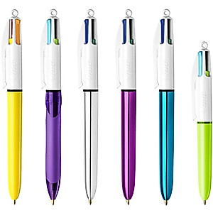 BIC 4 Colours Ball Pens - Purple Pen Holder of 6