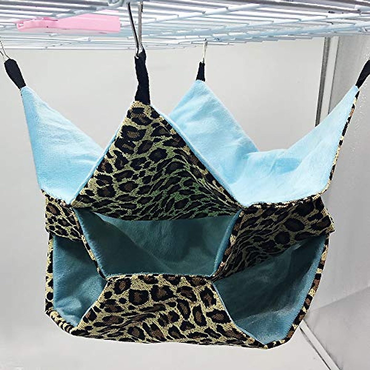 Small Animal Hanging Hammock Pet Swinging Bed 3 Tier Sleep Nap Sack Cage Accessories Kit Set Tunnel Ferret Rat Cave Sugar Glider Hideouts Warm Bedding for Squirrel Guinea Pig (Leopard Pattern)