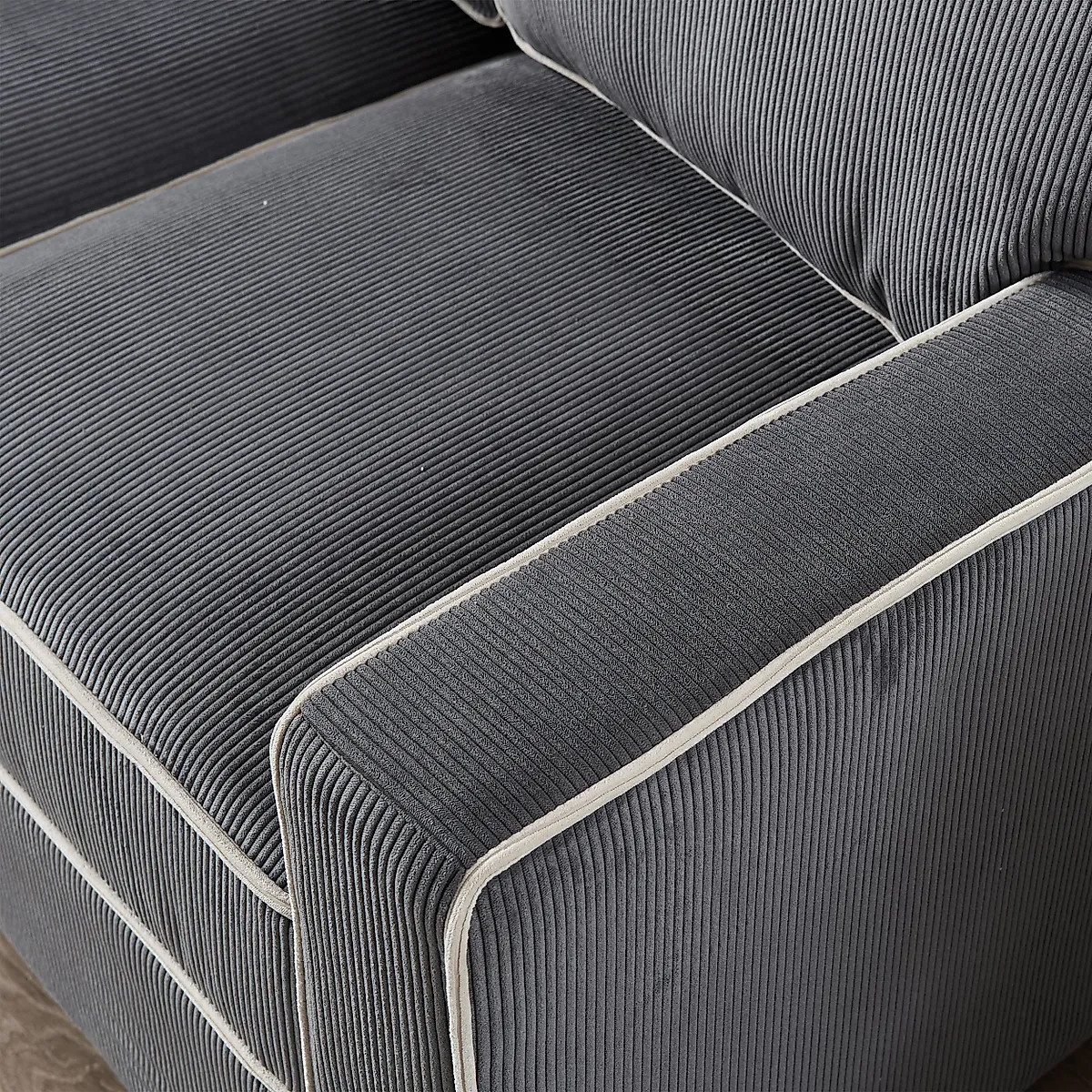 FIQHOME Loveseat Storage,Corduroy Couch Comfort Modern Upholstered Sofa Metal Frame and Solid Wood Legs for Living Room and Bedroom,Light, Dark Grey