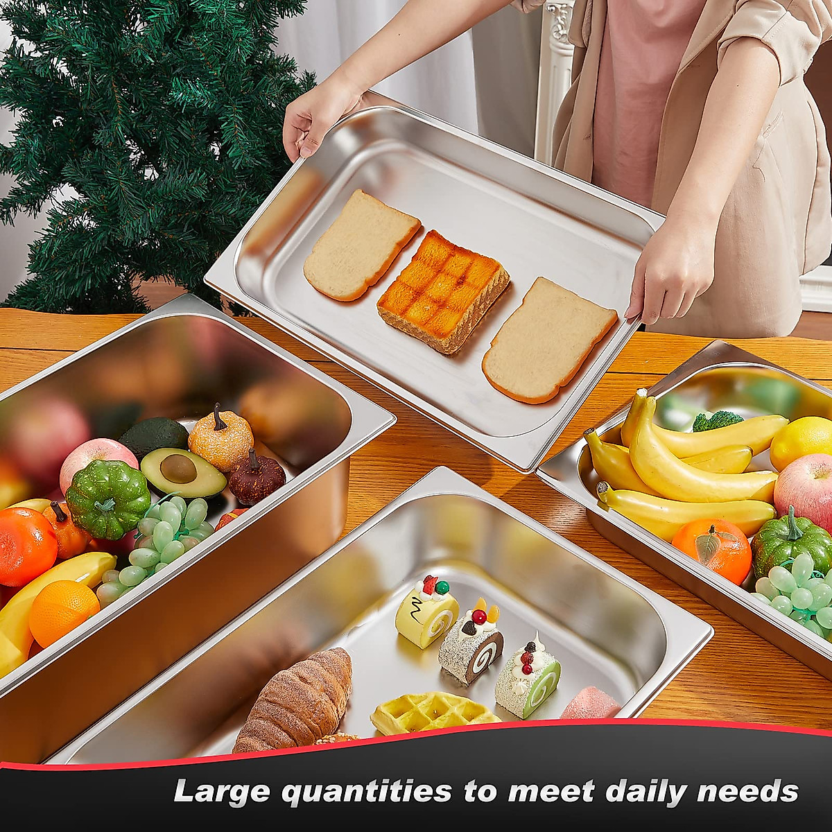 6 Pack Stainless Steel Steam Table Pan Full Size Hotel Pans 20.8"L x 12.8"W Commercial Food Pan Catering Food Pan for Hotel Canteen Restaurant Office Cafeteria Family Events, 3 Diverse Depths