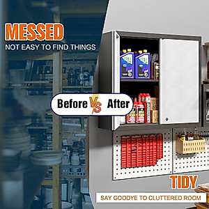 SUXXAN Metal Wall Cabinets for Storage with Lock,Steel Garage Hanging Cabinet with 1 Adjustable Shelf and 2 Doors,Garage Cabinet Upper,Wall Mounted Metal Cabinet for Office and Home