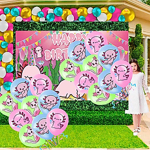Axolotl Birthday Party Decorations Party Supplies Plates Balloons Banner Cake Toppers Plastic Cutlery Disposable Knives Forks Set Decorations Decor