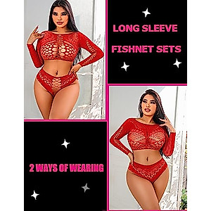 Avidlove Womens Sexy Fishnet Lingerie Sets Two Pcs Lingerie Set Fishnet Outfit Red