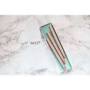 luxye Rose Gold Pens with Rose Gold Pen Cap 3 Pcs Pen Set - Rose Gold Metal Pens - Fine Point Black Gel Ink Cap Pens - Rose Gold Office School Wedding Supplies - In White Box for Women