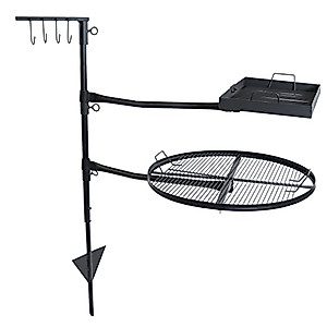 Sunnydaze Dual Campfire Steel Cooking Grill Grate Swivel System - Outdoor Adjustable Fire Pit BBQ Grilling Accessory Set with Stand - Ground Stake with 2 Swing Grates