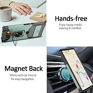 Nvollnoe Google Pixel 6 Pro Case with Sliding Camera Cover, Magnetic Kickstand, Heavy Duty Protective Case for Pixel 6 Pro - 6.7 inch (Green)