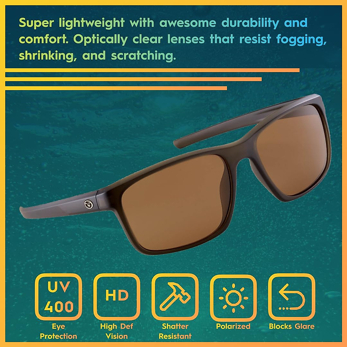 Flying Fisherman 7320CA Rip Current Polarized Sunglasses, Brown Frame, Amber Lens,Brown Frames/Amber Lenses,Large